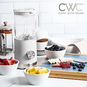 COOK WITH COLOR 300 Watt Blender: Powerful 2-Speed Control with Pulse, 4-Tip Stainless Steel Blades, 25oz (750ml) Jar, and Skid-Resistant Feet, Creme