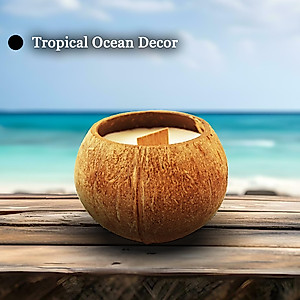 Tropical Coconut Candle with Wooden Wick - Coconut Scented Coconut Shell Candle Made with Real Hollow Coconut Shells - Great Beach Scented Candle Coconut and Relaxing Bath Decor (Coconut Scent)