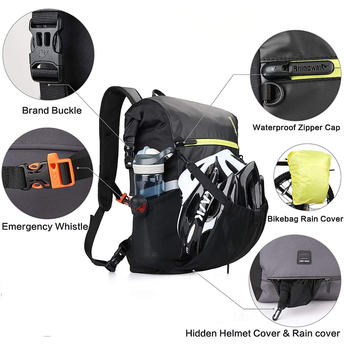 Rhinowalk Bike Bag Waterproof Pannier Backpack Convertible - 2 in 1 Bicycle Saddle Bag Shoulder Bag Laptop Pannier Professional Cycling Accessories-Black