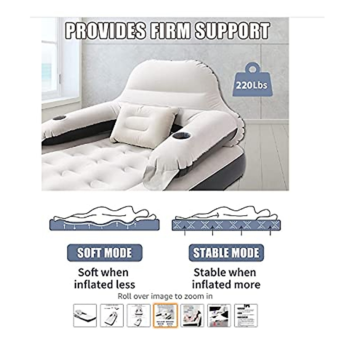 JEAOUIA Twin Air Mattress for Tents Camping - 9" Raised Portable Single Inflatable Couch with Soft Backrest Patch Kit - Blow Up Bed for Car Travel/Overnight Outdoors/Family Leisure