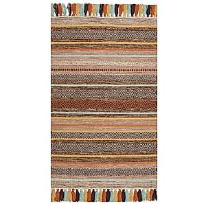 SAFAVIEH Montauk Collection Accent Rug - 2'6" x 4', Brown & Multi, Handmade Boho Stripe Fringe Cotton, Ideal for High Traffic Areas in Entryway, Living Room, Bedroom (MTK901H)