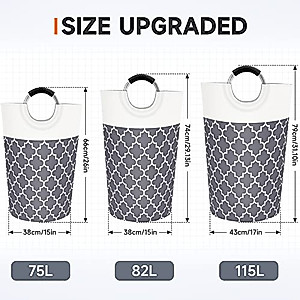 115L Laundry Basket, Laundry Hamper Bag Washing Bin Clothes Bag Collapsible Tall With Handles Waterproof Travel Bathroom College Essentials Storage For College Dorm, Family (Grey)