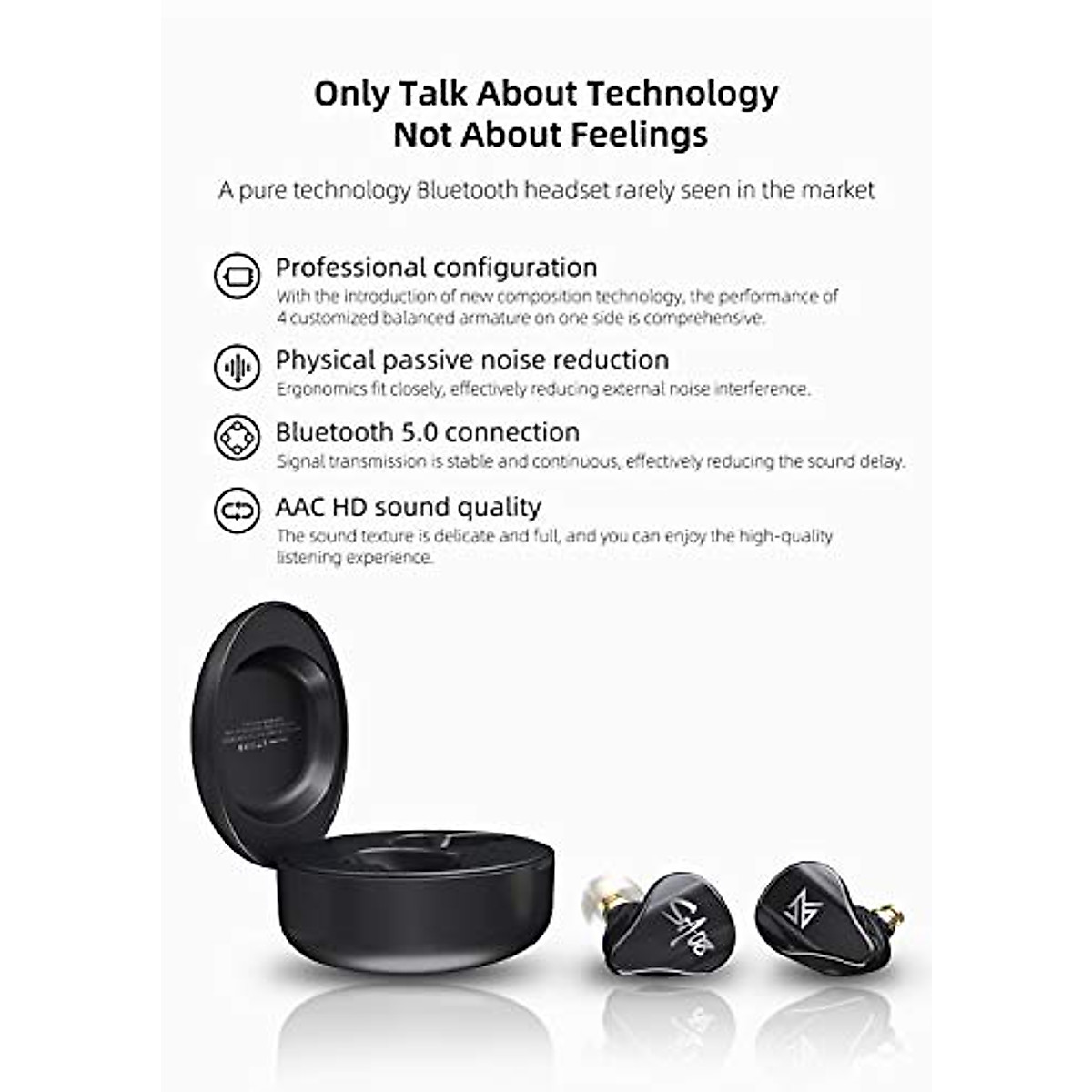 KZ SA08 TWS True Wireless Bluetooth 5.0 Earbuds with Mic, 8BA HiFi Stereo in Ear Earphones, Physical Passive Noise Reduction Hedsets Headphones for Call Phone/Game/Music (Black)