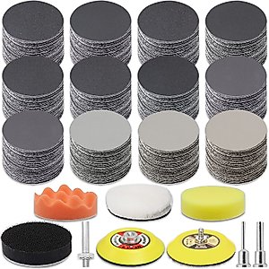 126 Pieces 3 Inch Sanding Disc, GOH DODD Headlight Restoration Kit Hook and Loop Sanding Pads 60 to 10000 Wet Dry Sandpaper with 1/8" and 1/4” Shank, Backing Pad, Polishing Pads and Interface Pad