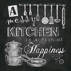 Beautiful, Fun, Chalkboard-Style Kitchen Signs; Messy Kitchen, Heart of The Home, Spice of Life, and Cook Much; Four 12x12in Paper Posters (Printed on Paper and Made to Look Like Chalkboard)