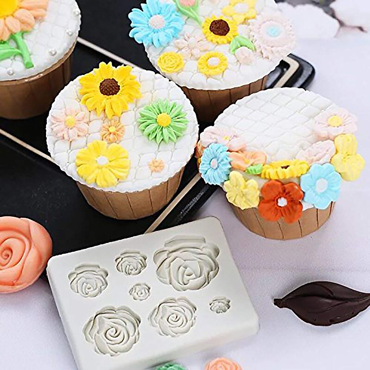 2PCS Rose Flowers silicone molds Cake Chocolate Mold wedding Cake Decorating Tools Fondant Sugarcraft Cake Molds