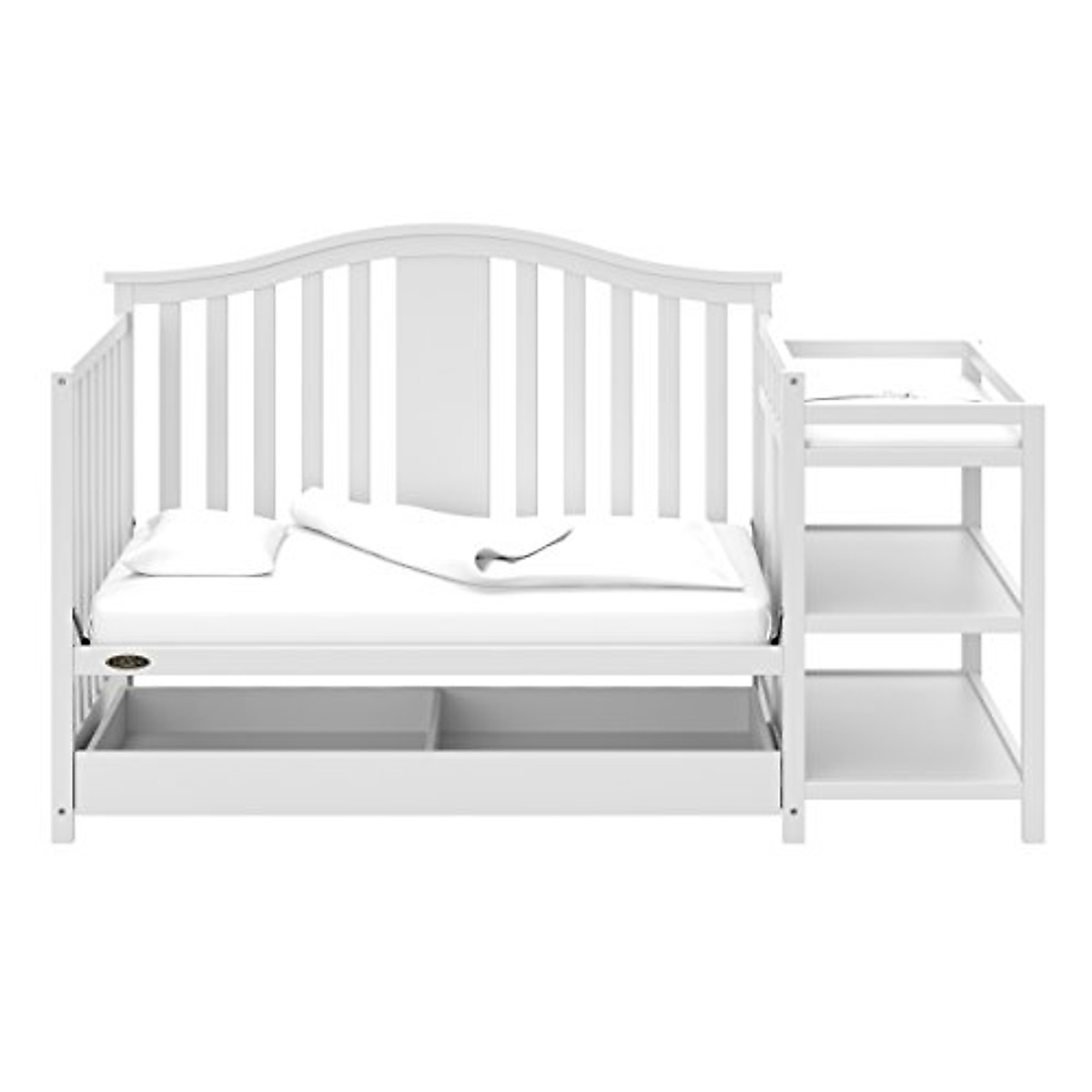 Graco Solano 4-in-1 Convertible Crib and Changer with Drawer (White) – Crib and Changing Table Combo with Drawer, Includes Changing Pad, Converts to Toddler Bed, Daybed and Full-Size Bed