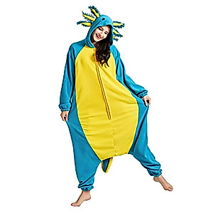 DarkCom Animal Onesie Flannel One Piece Cosplay Blue Axolotl Halloween Costume for Girls Boys