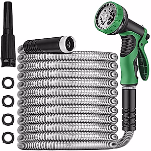 200 ft Garden Hose -Metal Water hose with Nozzle &10 Function Sprayer,Flexible, Heavy Duty,No Kink& Tangle, Lightweight, 304 Stainless Steel Car Washing Hoses Pipe for Outdoor,Yard