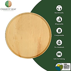 Charity Leaf Disposable Palm Leaf 13" Round Flat Trays (10 pieces) Bamboo Like Serving Platters, Disposable Boards, Eco-Friendly Dinnerware For Weddings, Catering, Events