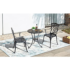 Nuu Garden 3 Piece Patio Bistro Sets Cast Aluminum Bistro Table Set Outdoor Patio Furniture with Umbrella Hole for Patio Balcony, Black with Golden Powder