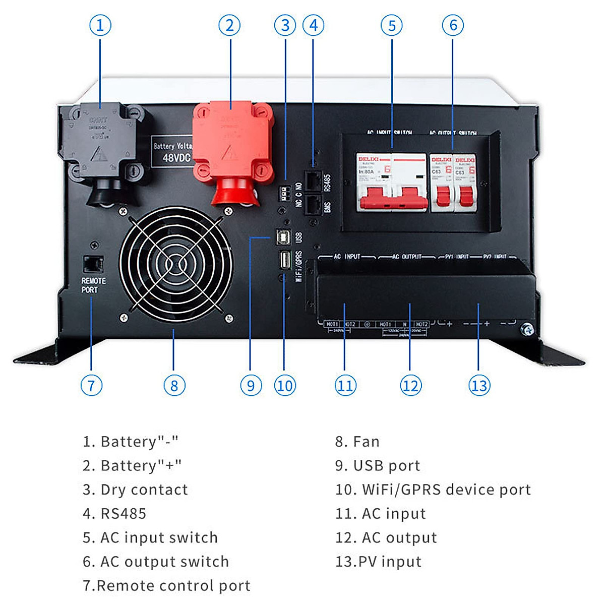 Growatt Solar Inverter 6000W, Off Grid Solar Inverter 48V DC to 120 AC, Split Phase Solar Inverter Built-in 80A MPPT, Hybrid Solar Inverter Charger with WIFI Module, Output Grid Solar Inverter Charger