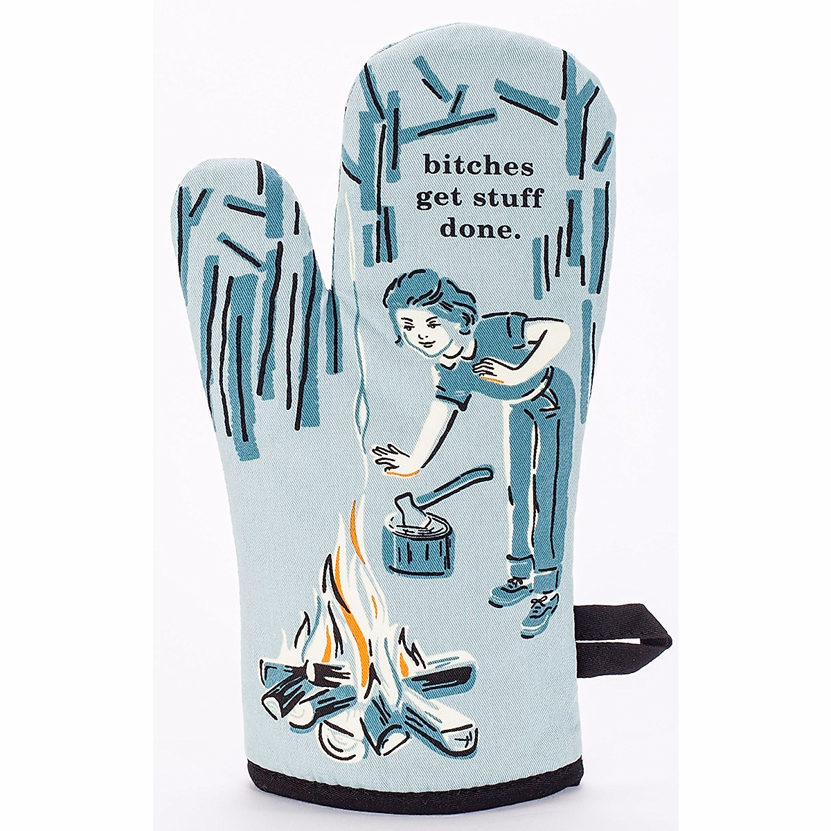 Blue Q Oven Mitt, Bitches Get Stuff Done. Super-Insulated Quilting, Comfy Natural-Fitting Shape, 100% Cotton, 12.5" h x 7.5" w