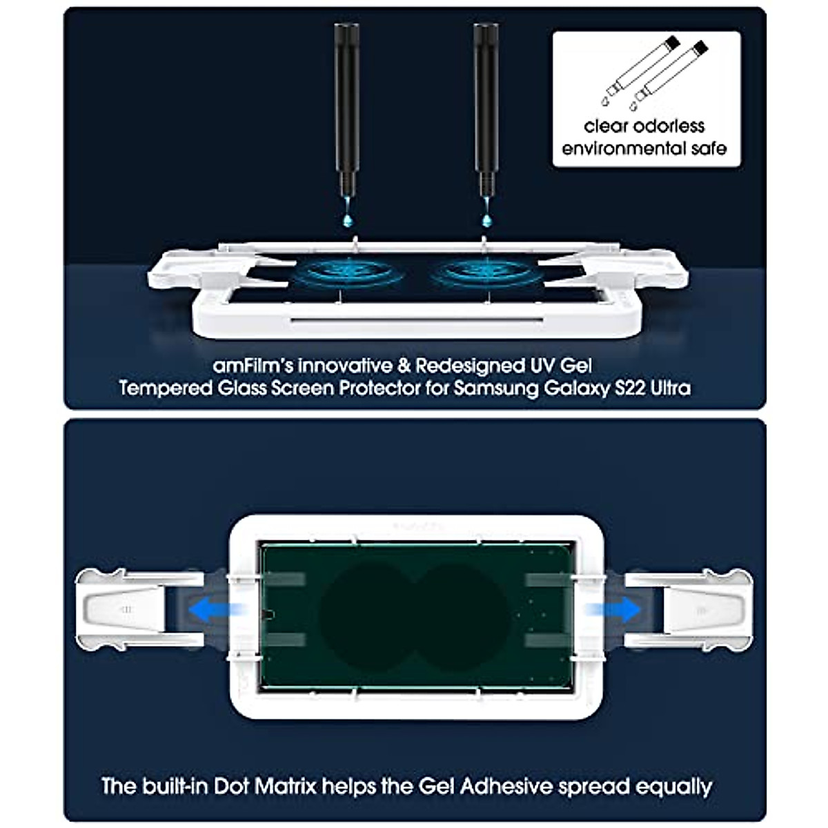 amFilm 3D Curved for S22 Ultra Screen ProtectorSamsung Galaxy 5g,Samsung Galaxy S22 Ultra, Fully Compatible with UltraSonic Fingerprint Scanner and S Pen, UV Gel Application, Tempered Glass, 2 Pack