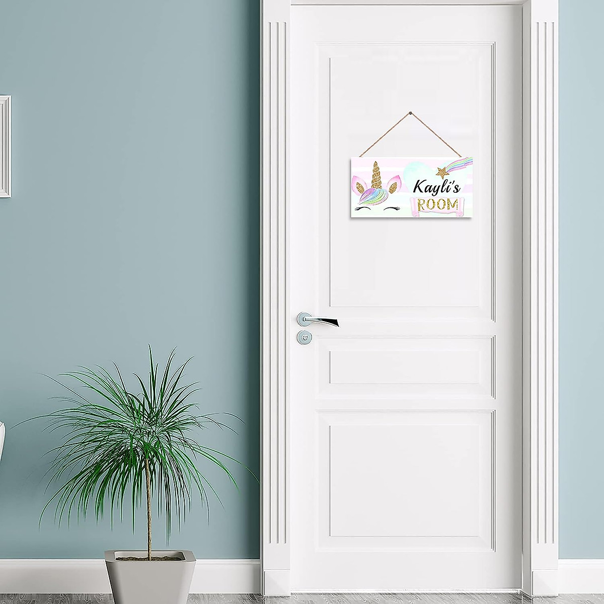 Personalized Rainbow Unicorn Sign,Girls Bedroom Baby Nursery Bedroom Door Sign Wood Plaque Sign Wall Decor Gift