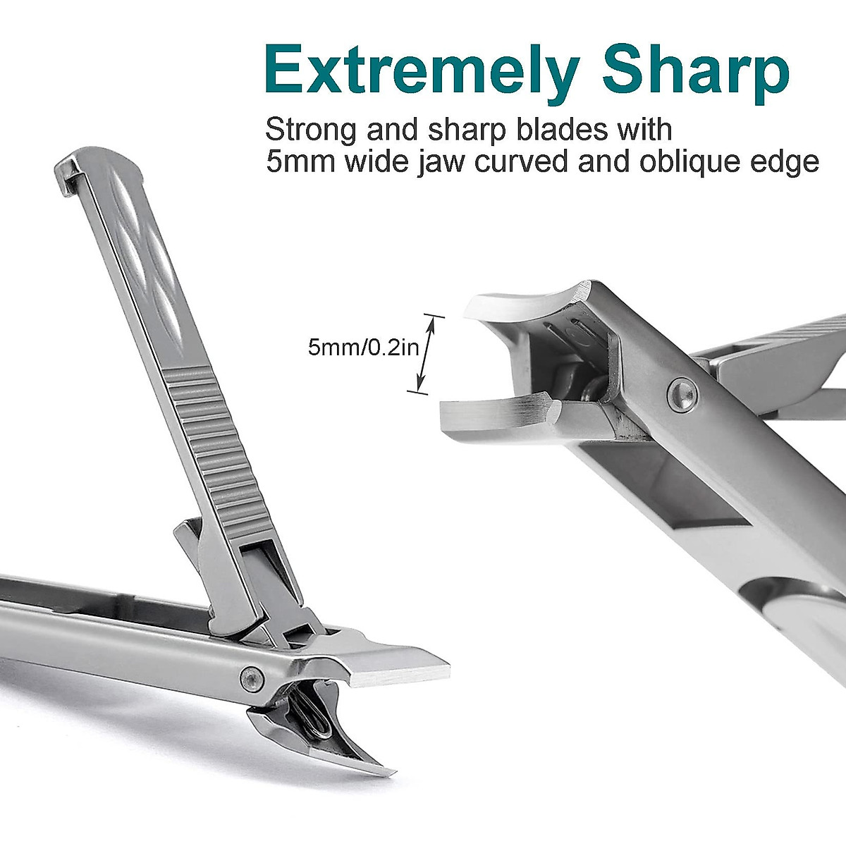 VOGARB Portable Nail Clippers for Thick Nails Ultra Slim Folding Safety Lock Wide Jaw Opening Cutter with File Travel Double Head Curved and Slanted Trimmer for Toenail Fingernail (Silver with File)