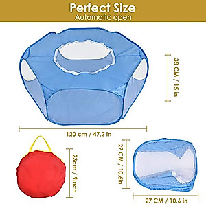 AUTOWT Small Animal Playpen, Breathable Transparent Pet Tent with Top Cover Auto-Open Indoor Outdoor Exercise Foldable Yard Fence for Kitten, Puppy, Guinea Pig, Rabbits, Hamster and Hedgehogs (Blue)