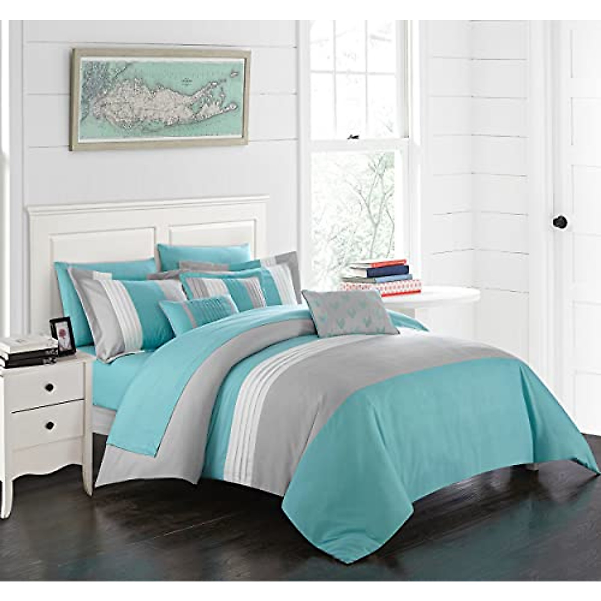 Chic Home 10 Piece Ayelet Comforter Set, King, Turquoise