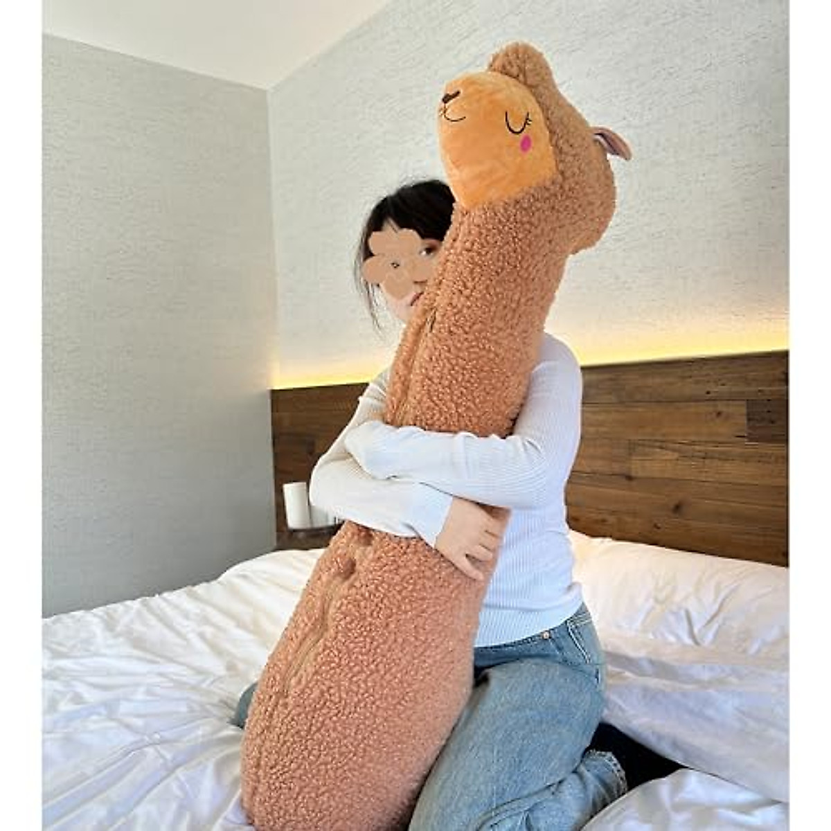Hofun4U Llama Plush Pillow, 51 Inch Alpaca Plush Long Body Pillow, Alpaca Stuffed Animal, Christmas Holiday Birthday Gift (Brown)