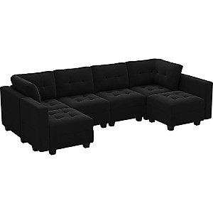 Belffin Modular Sectional U-Shaped Sofa Couch, Oversized Sectional Sleeper Sofa with Chaise and Ottoman, Modular Sofa Set with Stoarge Seat, Black