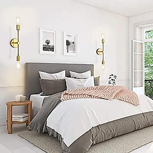 SunRider 2-Light Vanity Light Fixtures, Gold Bathroom Wall Sconce Mid Century Modern Wall Mounted Lamp Brushed Golden Sconce Indoor Vintage Wall Light