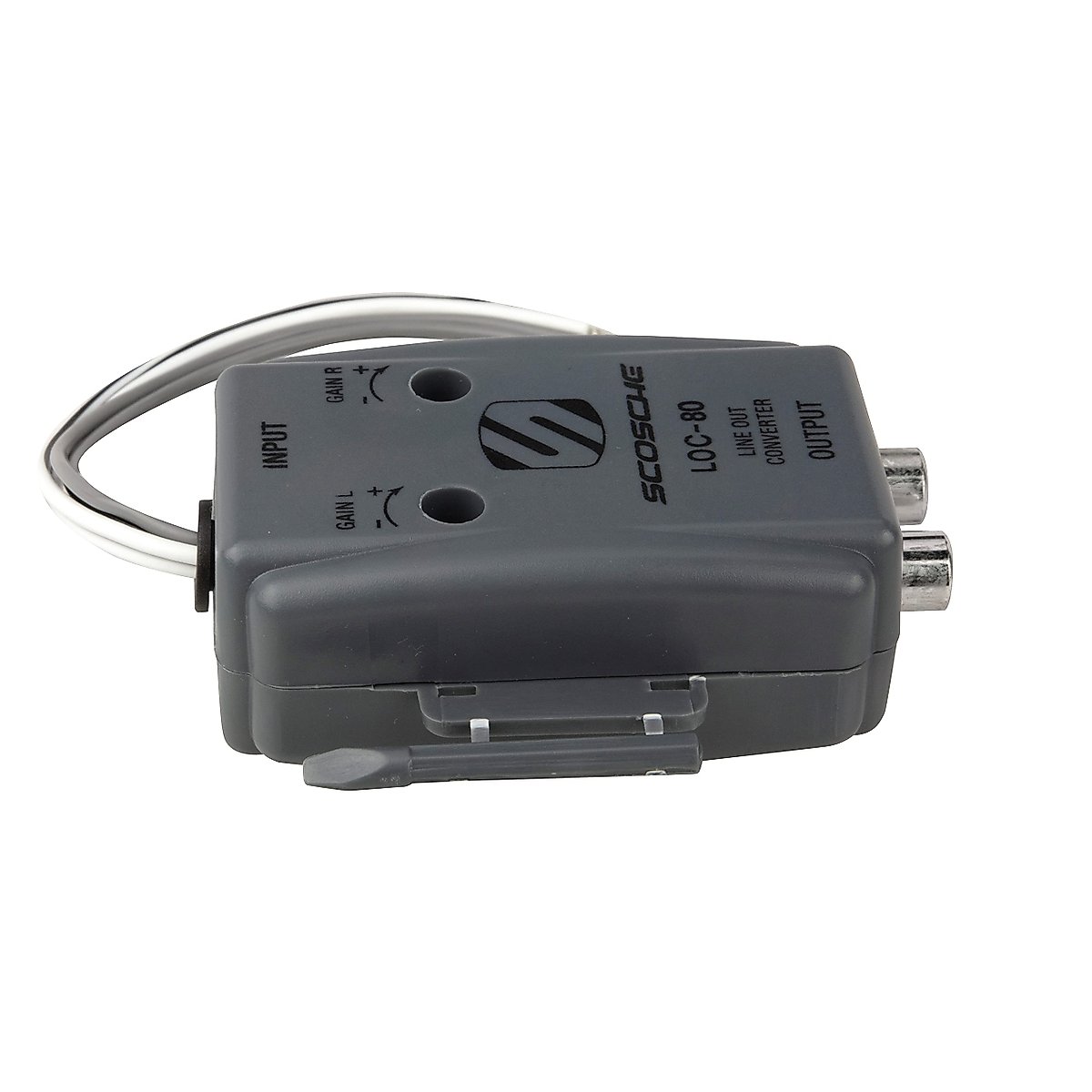Scosche LOC80 Line Output Converter Adjustable Amplifier Add On Module for Car Stereo, 2-Channel Speaker Wire to RCA Adapter