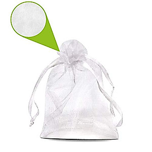 Organza Bags - 50 Pack 5x7 Inch Small Sheer Drawstring Pouches, Mini White Sachet Mesh Cloth Bags in Bulk for Business, Party Favor Gifts, Jewelry, Soap, Lip Gloss, Weddings, Candy, Treats