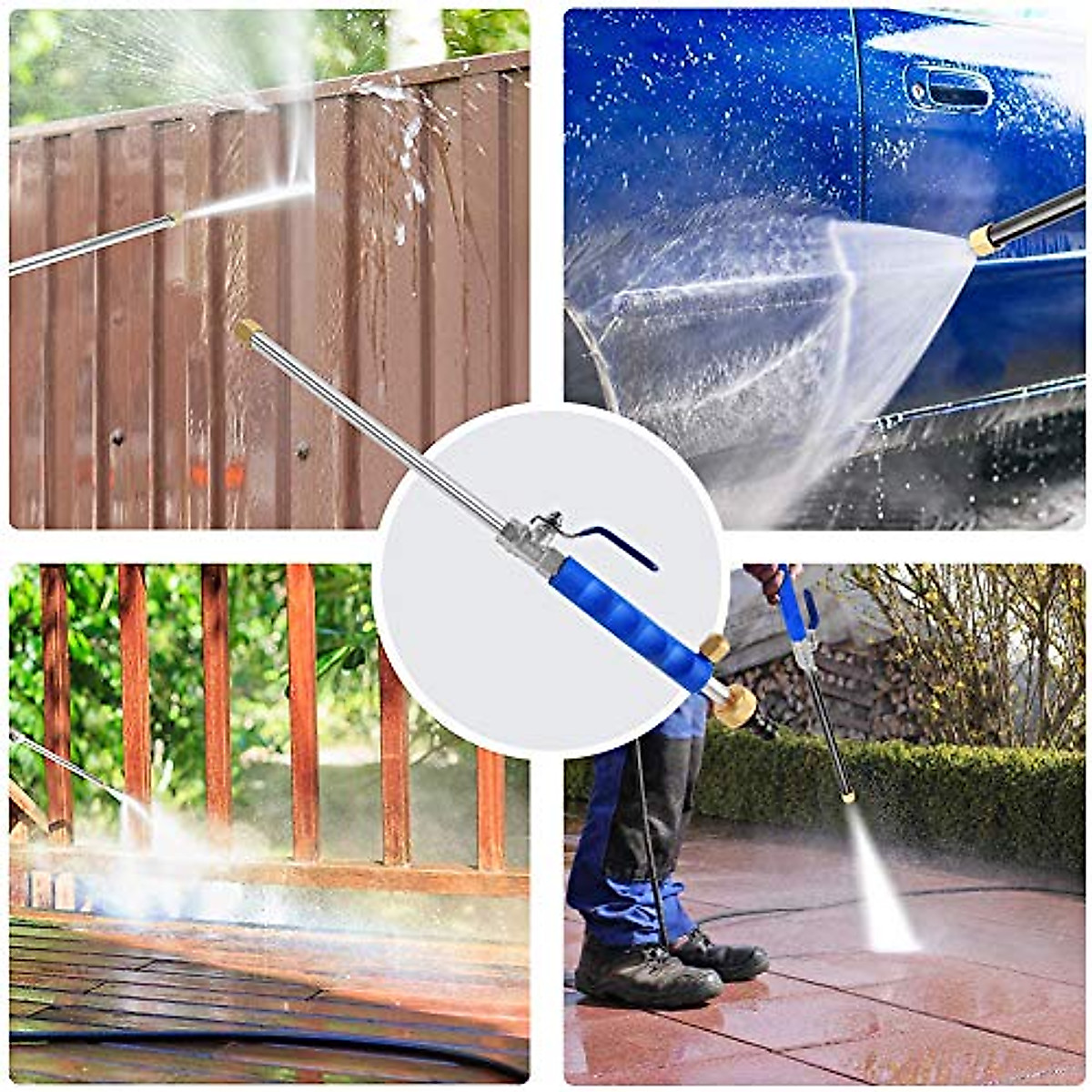 Kansing High Pressure Power Washer Wand Attachments,Gutter Cleaning Tools,Car Pressure Washer with Magic Spray Gun,Standard Garden Hose and Spray Nozzle,BLUE
