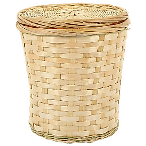 CALLARON Wicker Trash Can with Lid Rattan Trash Can Wastebasket Garbage Container Bin Egg Basket Plant Pots for Bedroom Living Room Bathroom Basket for Dry and Organic Waste