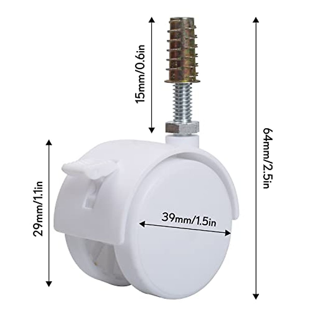 1.5" Stem Casters Wheels Replacement Threaded Swivel Caster with Locking Brake 4 Pack for Furniture(5/16-White)