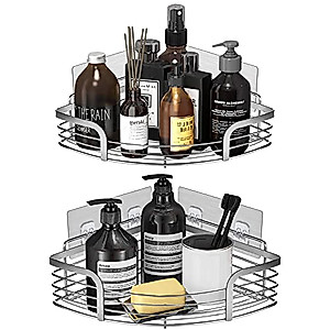 WEYEEN 2 Pack Shower Caddy Corner Bathroom Shelf,Adhesive Shower Organizer Shelf No Drilling Storage Organizer Racks Wall Mounted for Bathroom, Toilet, Kitchen and Dorm