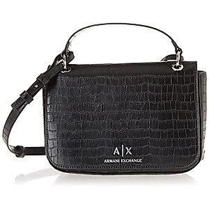 A|X Armani Exchange Women's Flap Top Handle Medium Crossbody Bag, Black, OS