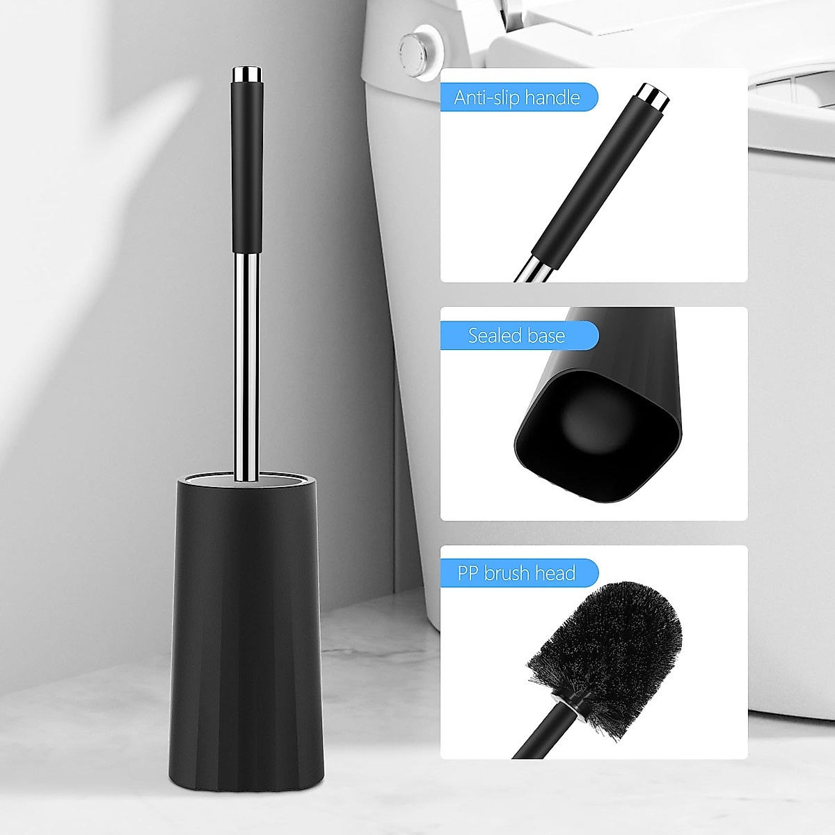 SetSail Toilet Brush, Toilet Bowl Brush and Holder Compact Size Toilet Brushes for Bathroom with 304 Stainless Steel Handle Toilet Cleaner Brush with Durable Scrubbing Bristles, Splash-Proof