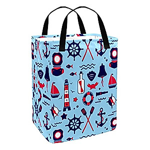 DJROW Laundry Basket Vector Pattern of Anchor Sailboat Shape and Line Collapsible Laundry Hamper for Bathroom Bedroom Home Toys and Clothing Organization