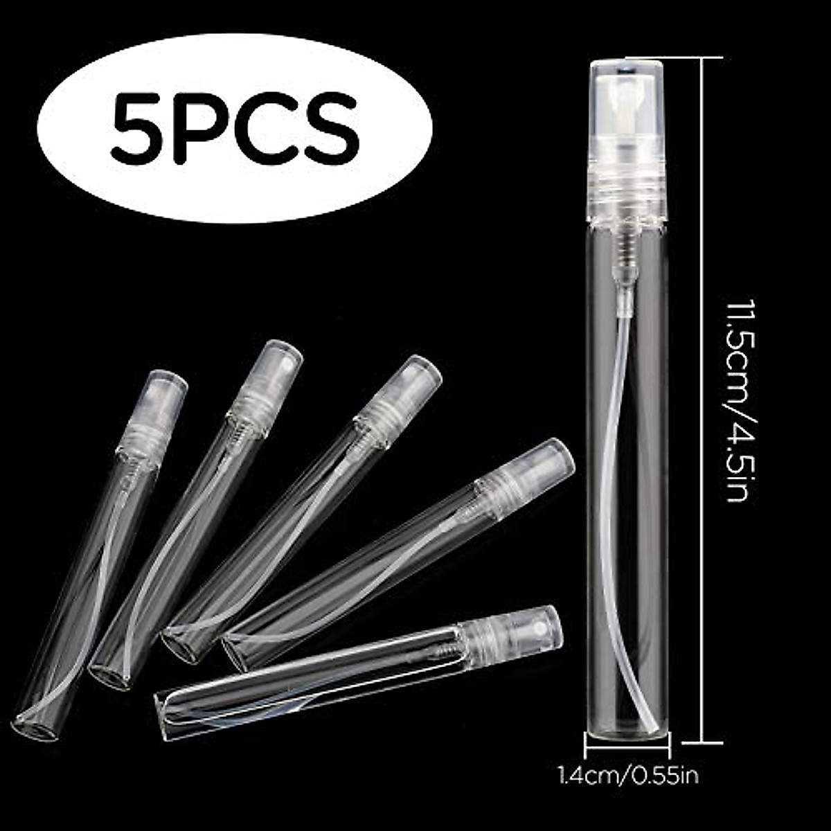 SAVITA 5PCS 10ml Clear Spray Bottle Refillable Perfume Atomizer Small Fine Mist Empty Glass Liquid Containers for Essential Oils, Perfumes Personal Beauty Care