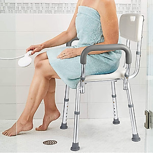 U Shower Chair Seat for Senior up to 350lb Capacity with Padded Armrests for Bathtub Slip Resistant Shower Seat Adjustable Height Shower Chair