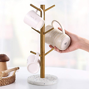 TOPSKY Coffee Mug Holder for Counter, Mug Holder Tree, Coffee Cup Rack Tree, Standing Coffee Mug Station Organizer with 6 Hanger Hooks for Countertop, Vertical Mugs Storage Rack, Free Up Cabinet Space