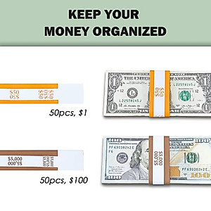 CASHTEK Money Bands for Cash,Money Wrappers for Bills Dollar,Self Adhesive Currency Straps,Pack of 400 Money Straps,ABA Standard Colors