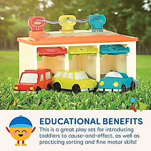 Battat – Car & Color Sorting Playset – Cause-And-Effect Toy – Push & Go Cars – Color-Coded Matching – 2 Years + – 3-Car Garage