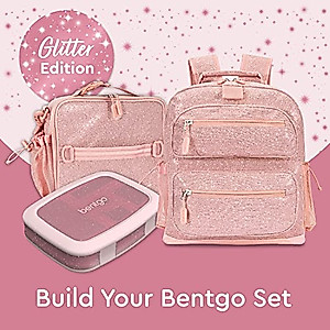 Bentgo® Kids Backpack - Glitter Designed Lightweight 14” for School, Travel & Daycare - Roomy Interior, Durable & Water-Resistant Fabric & Loop for Lunch Bag (Glitter Edition - Petal Pink)