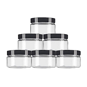ericotry Clear PET Plastic (BPA Free) Refillable 8 Oz / 250ml Empty Cosmetic Containers Cases with Black Lid for Cream Lotion Bottle All Purpose Portable Household Containers (6 Pack)