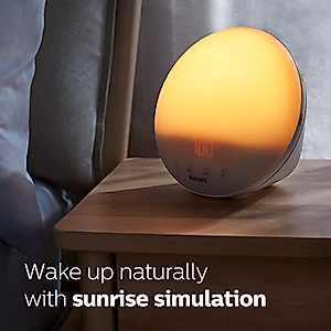 Philips SmartSleep Wake-up Light, Colored Sunrise and Sunset Simulation, 5 Natural Sounds, FM Radio & Reading Lamp, Tap Snooze, HF3520/60