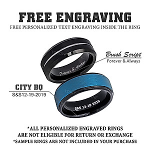 0.07ct Blue Sapphire Tungsten Ring - September Birthstone - 6MM Two-tone Black-plated Polished Finish Center Silver Beveled Edge Comfort Fit Unisex Wedding Anniversary Band -6