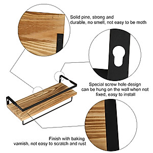 LONABR Floating Wall Shelves Rustic Floating Shelf for Bathroom Kitchen with Removable Towel Bar|Easy to Install, Decoration and Storage|Set of 2 Brown (Set of 2)