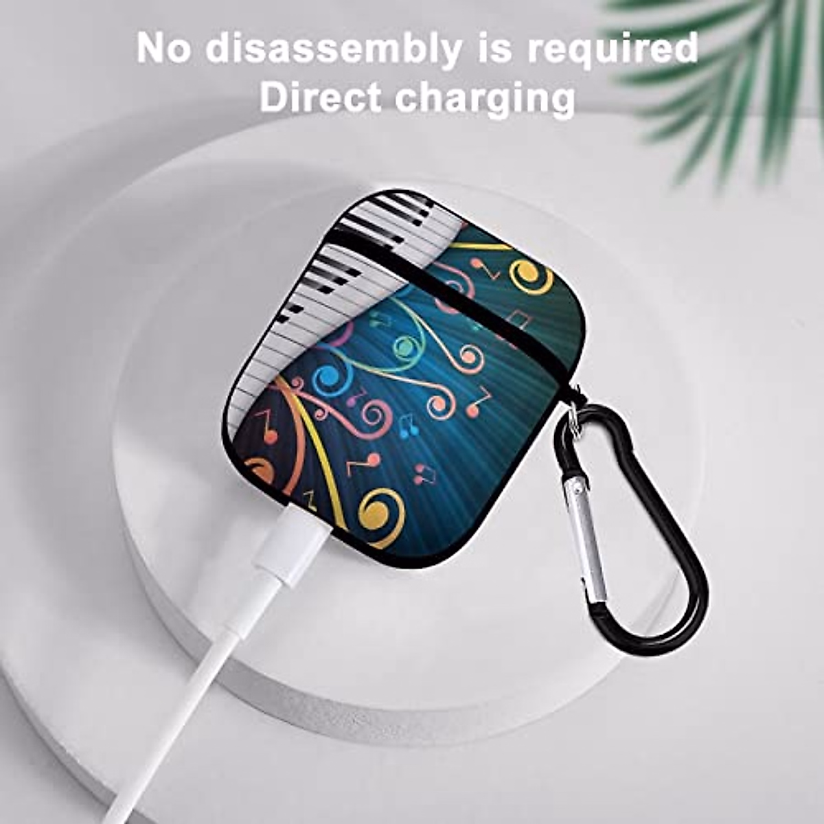 Piano Keys Music Background Hard Case for AirPods 1/2 Earbuds Headset Cover Protective Storage Bag with Hanging Keychain