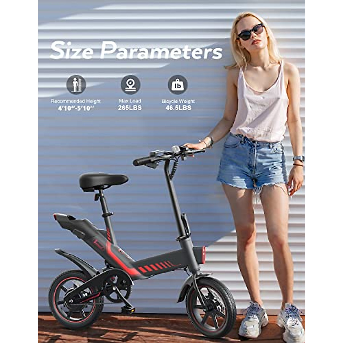 Sailnovo Electric Bicycle, 14'' Electric Bike for Adults and Teenagers with 18.6MPH Waterproof Folding Electric Bike with Removable 36V 10.4Ah Lithium-Ion Battery Throttle & Pedal Assist