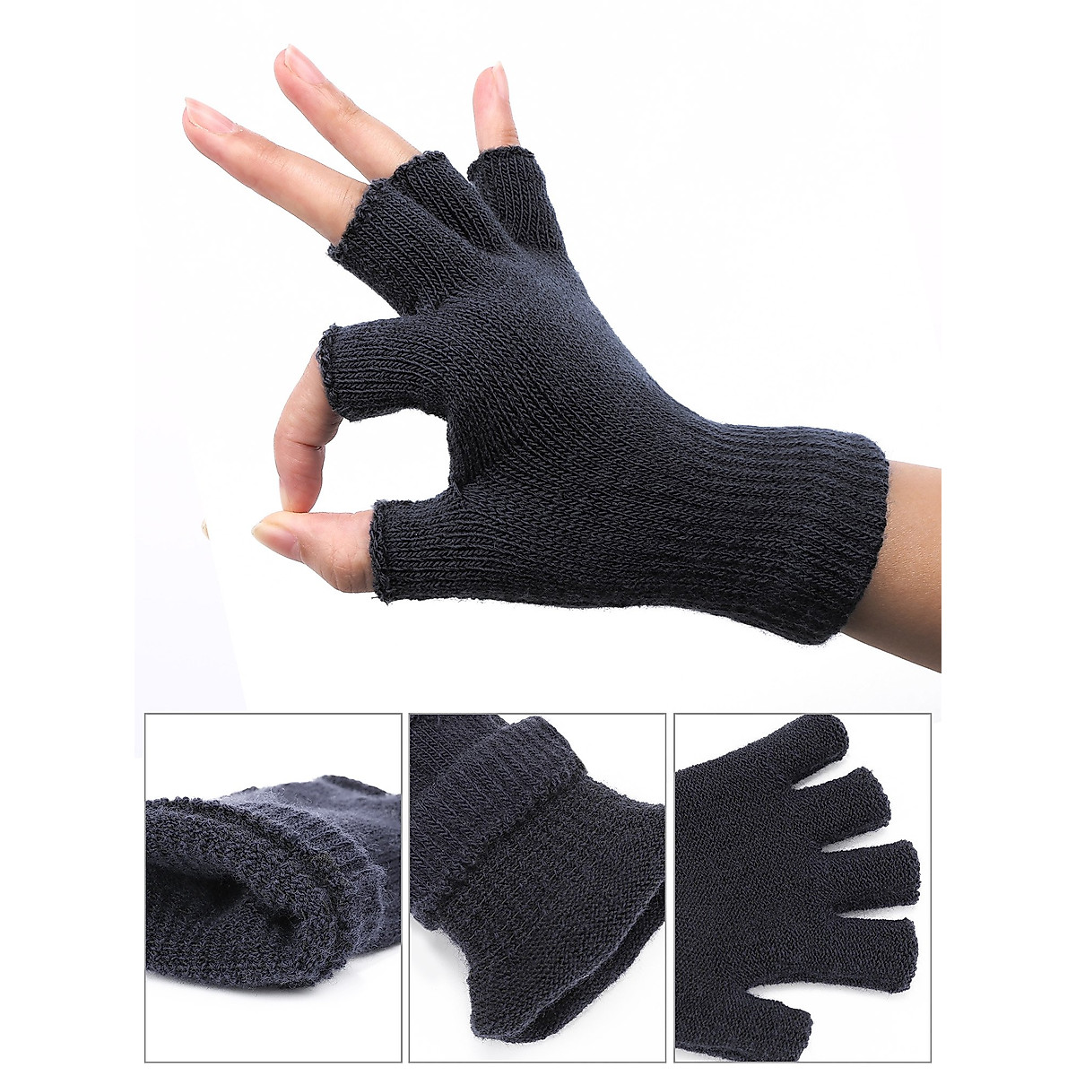 SATINIOR 2 Pair Unisex Half Finger Gloves Winter Stretchy Knit Fingerless Gloves in Common Size