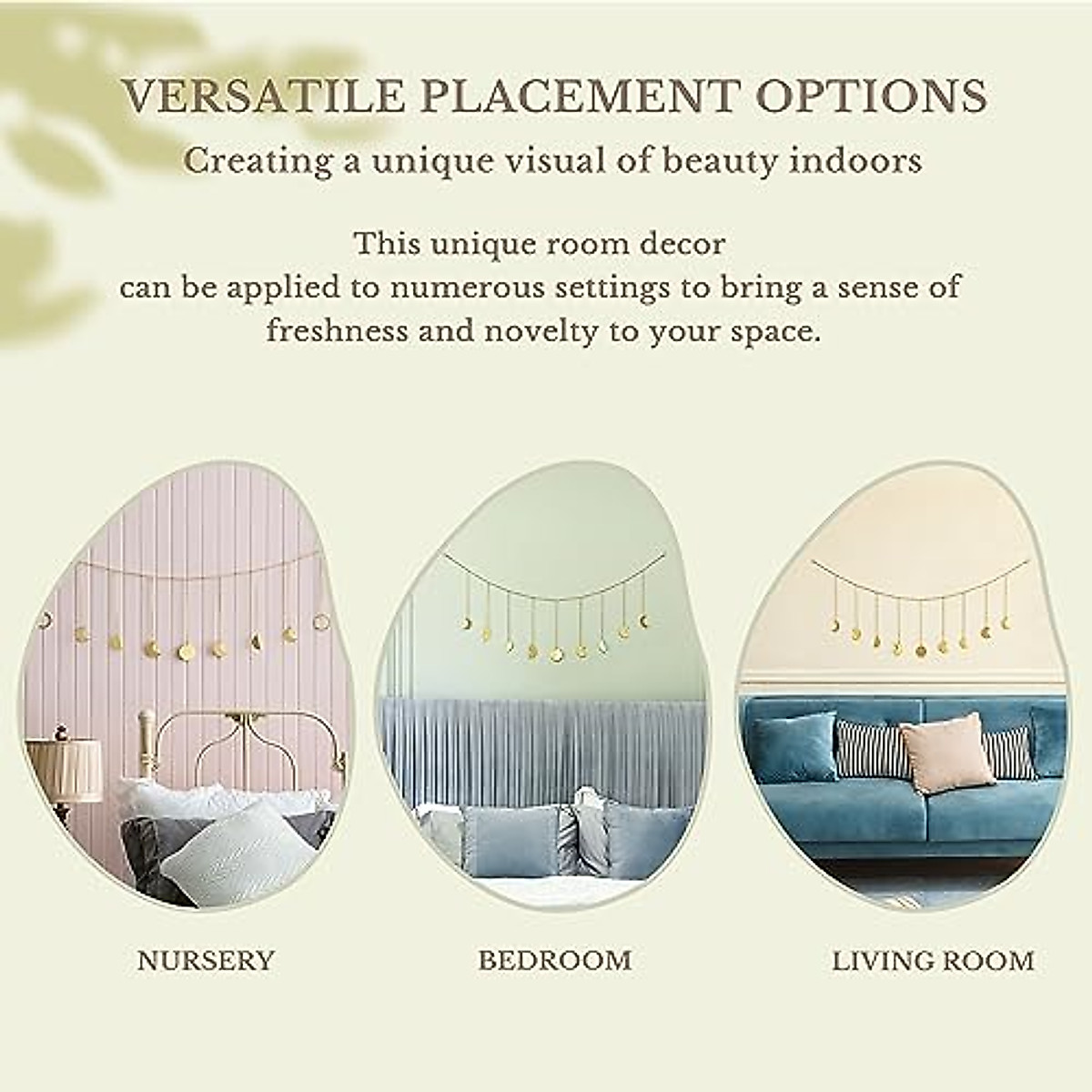 Mkono Moon Phase Wall Hanging Boho Aesthetic Room Decor Metal Moons Garland Hanging Art Bohemian Home Decoration for Girls Room Nursery Bedroom Livingroom Dorm, Ideal Gift, Gold, 50"