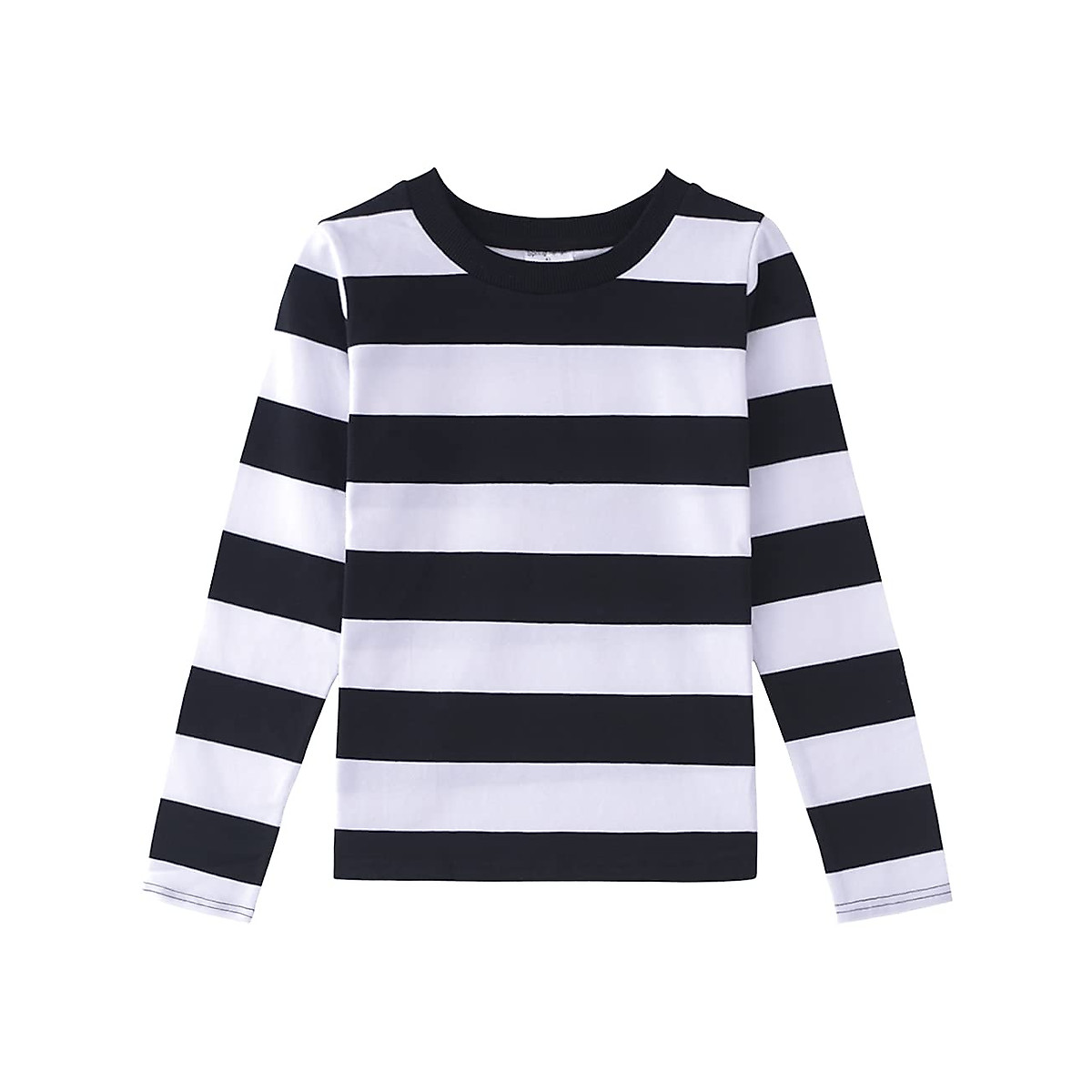 Spring&Gege Boys' Long Sleeve Striped T-Shirt Crew Neck Tees, Black and White Stripes, 9-10 Years