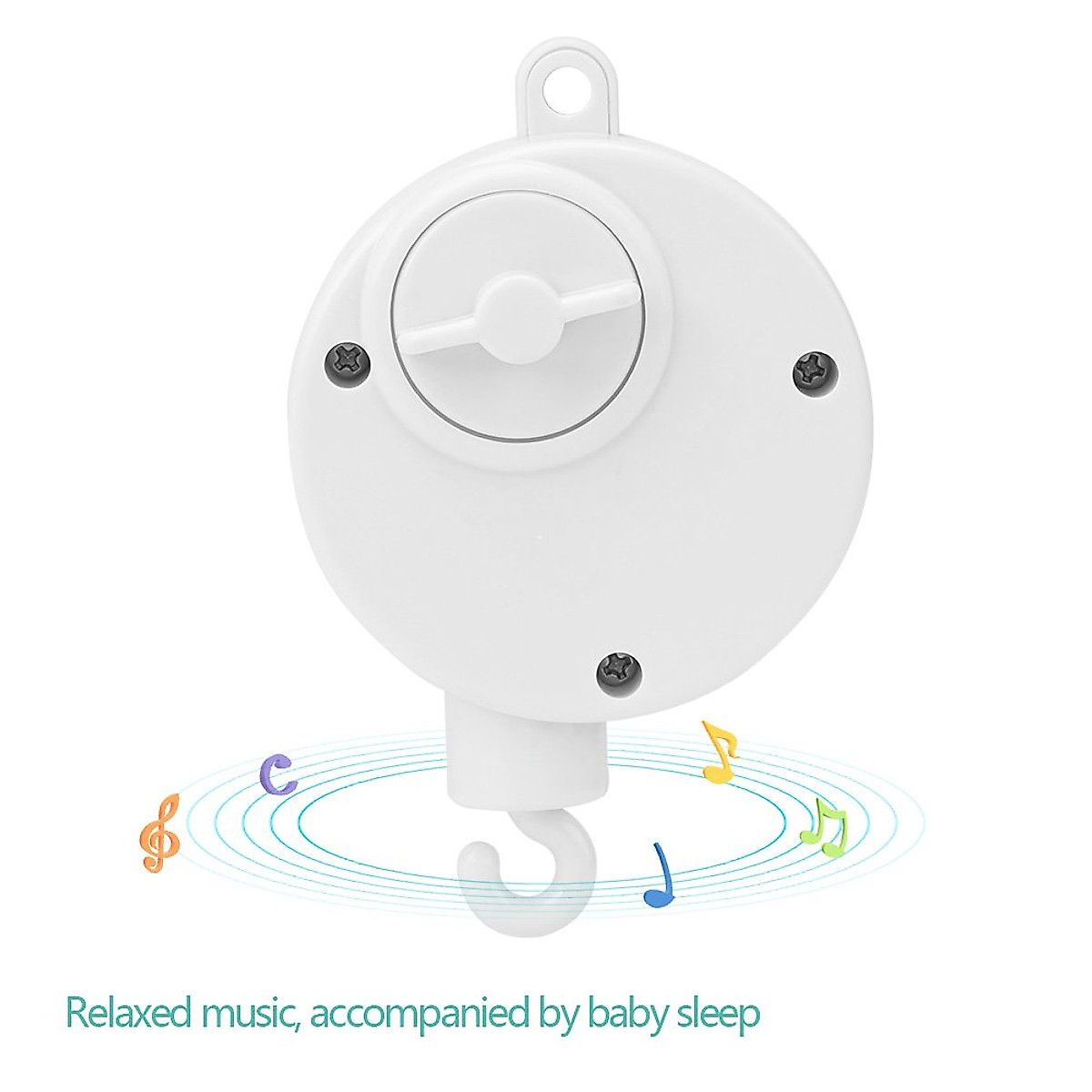 Baby Rotary Mobile Crib Bed Toy, Windup Clockwork Movement White Music Box with Rotating Hook